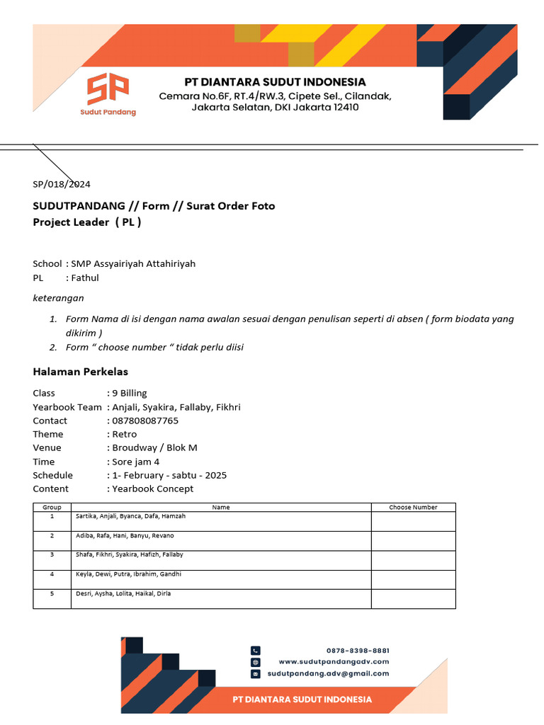 Surat Order Foto Attahir Kelas 9b-1 | PDF