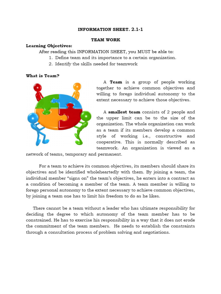 Information Sheet Work in A Team Environment | PDF | Communication ...