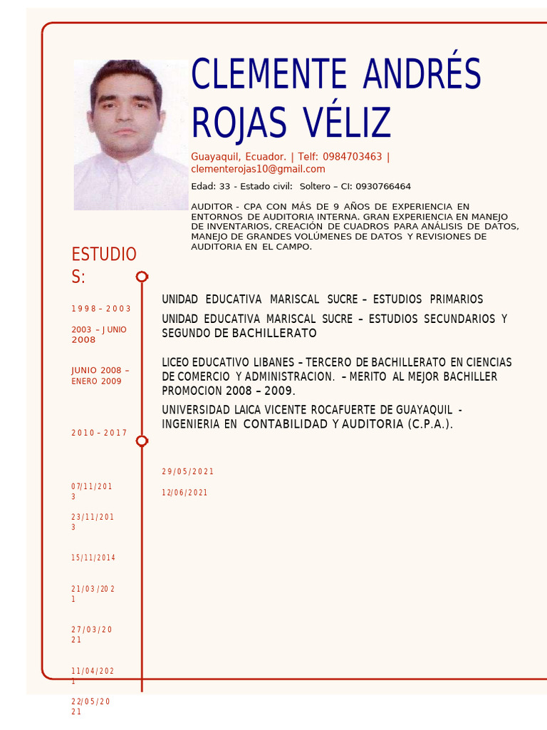 Curriculum Clemente Andrés Rojas Veliz(1) | PDF | Contabilidad | Business
