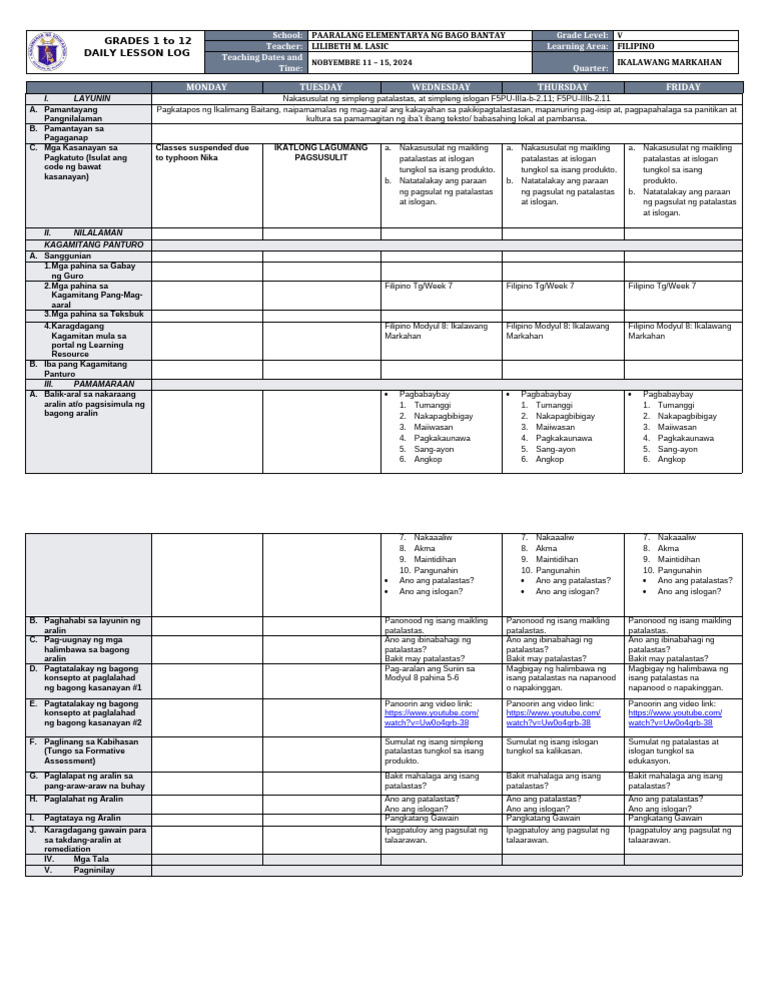 DLL - Filipino 5 - Q2 - W7 | PDF