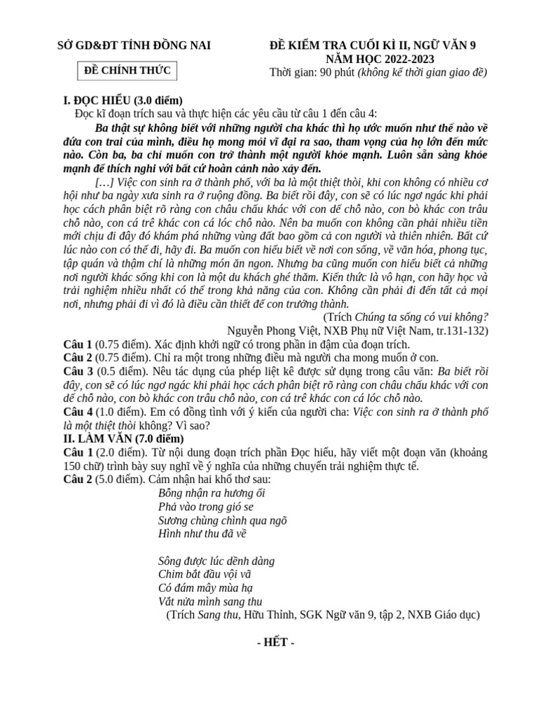 De-Dapan NG Văn 9 - 22-23 | PDF