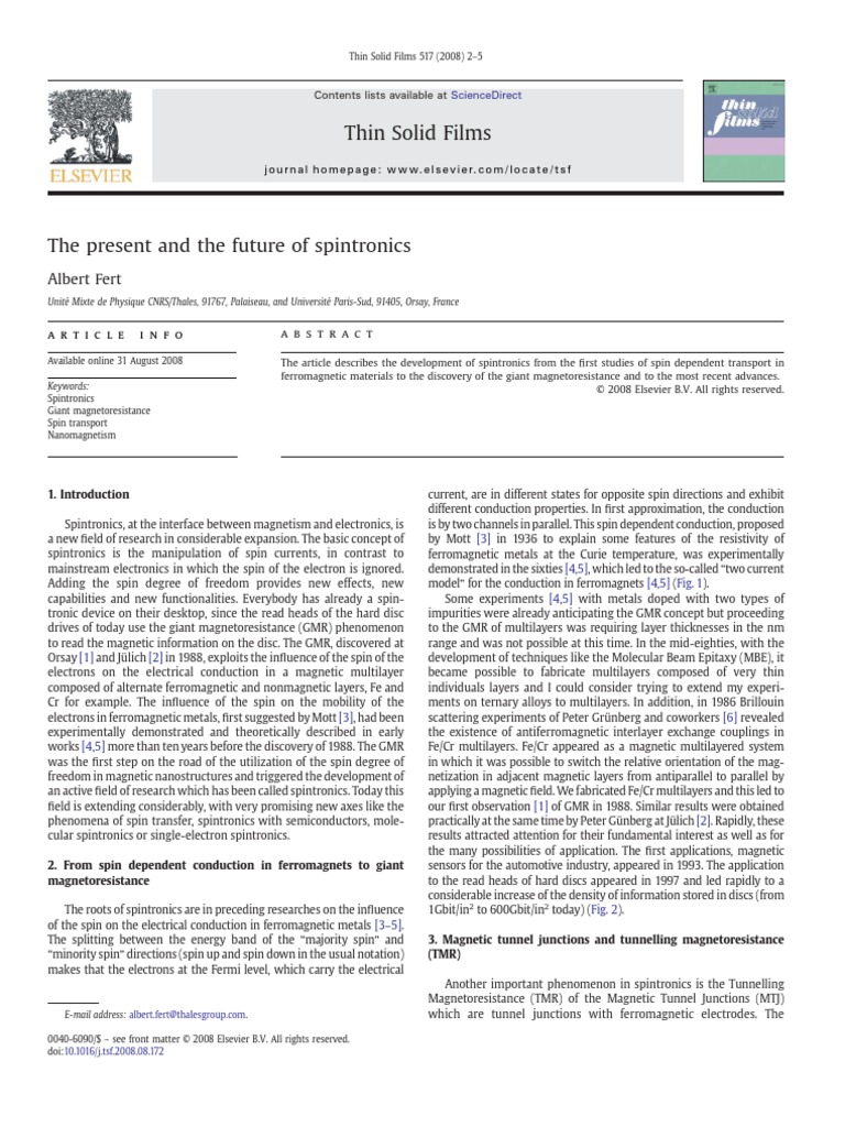 Albert Fert - The Present and The Future of Spintronics | PDF ...