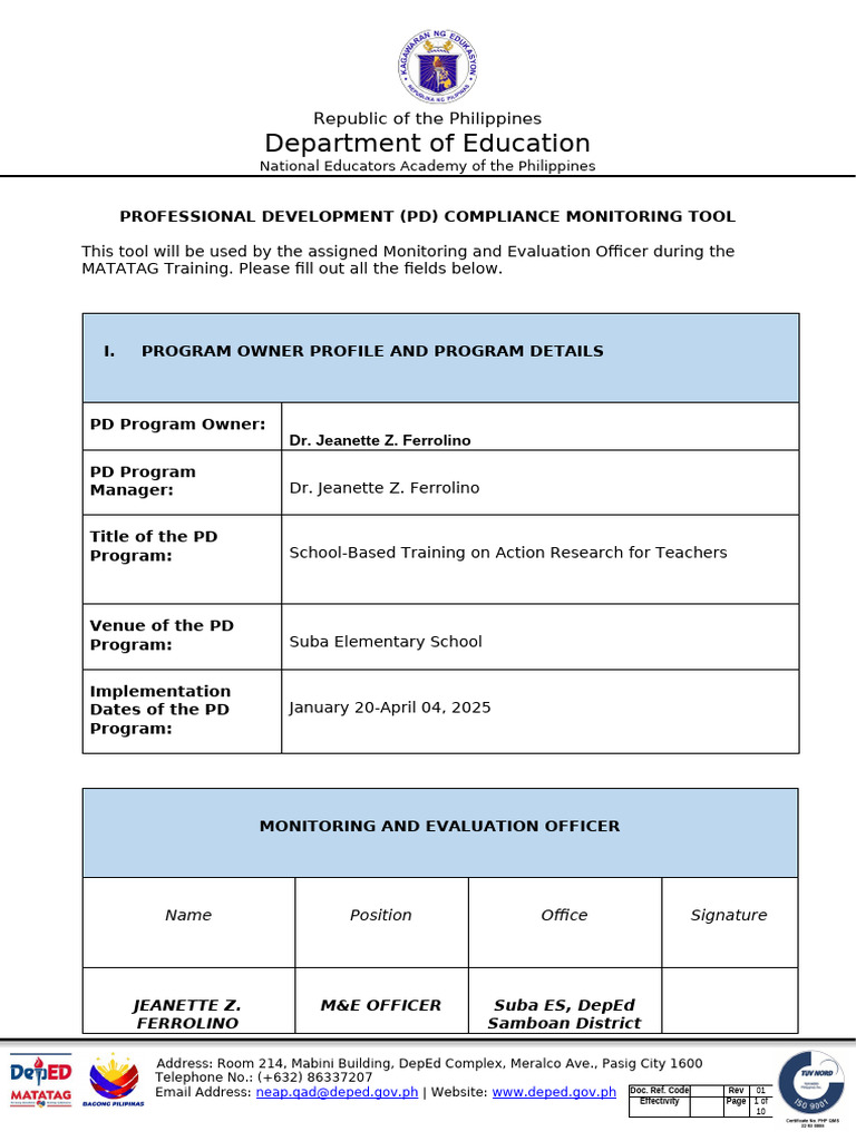 PD Compliance Monitoring Tool Template | PDF