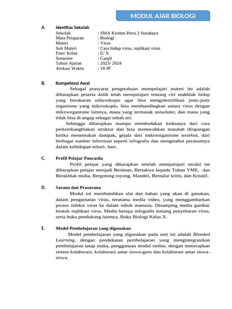 Modul Ajar Virus Pert. 2 | PDF