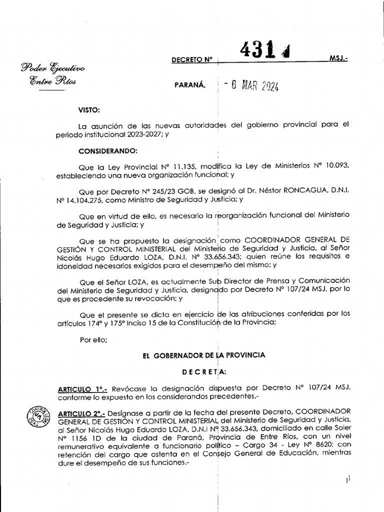 Decreto 431 2024 MSJ | PDF