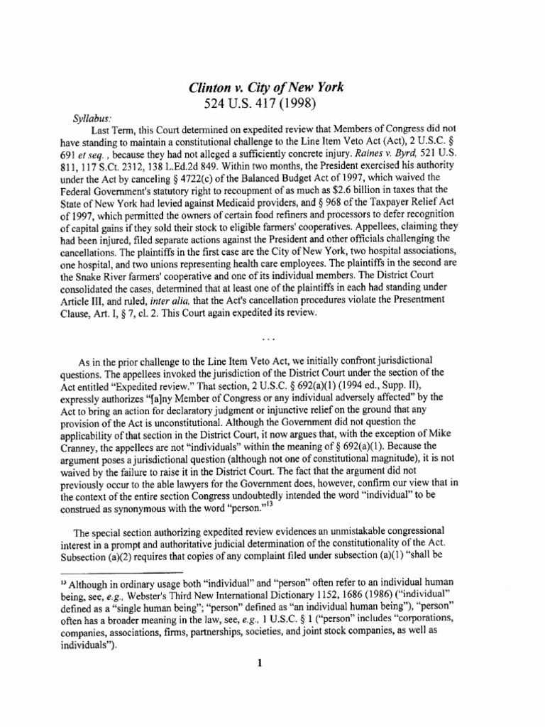 Clinton v New York | PDF