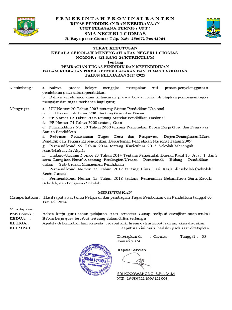 Program Kerja Pat Sma Negeri 1 Ciomas Tahun Pelajaran 2023-2024 | PDF