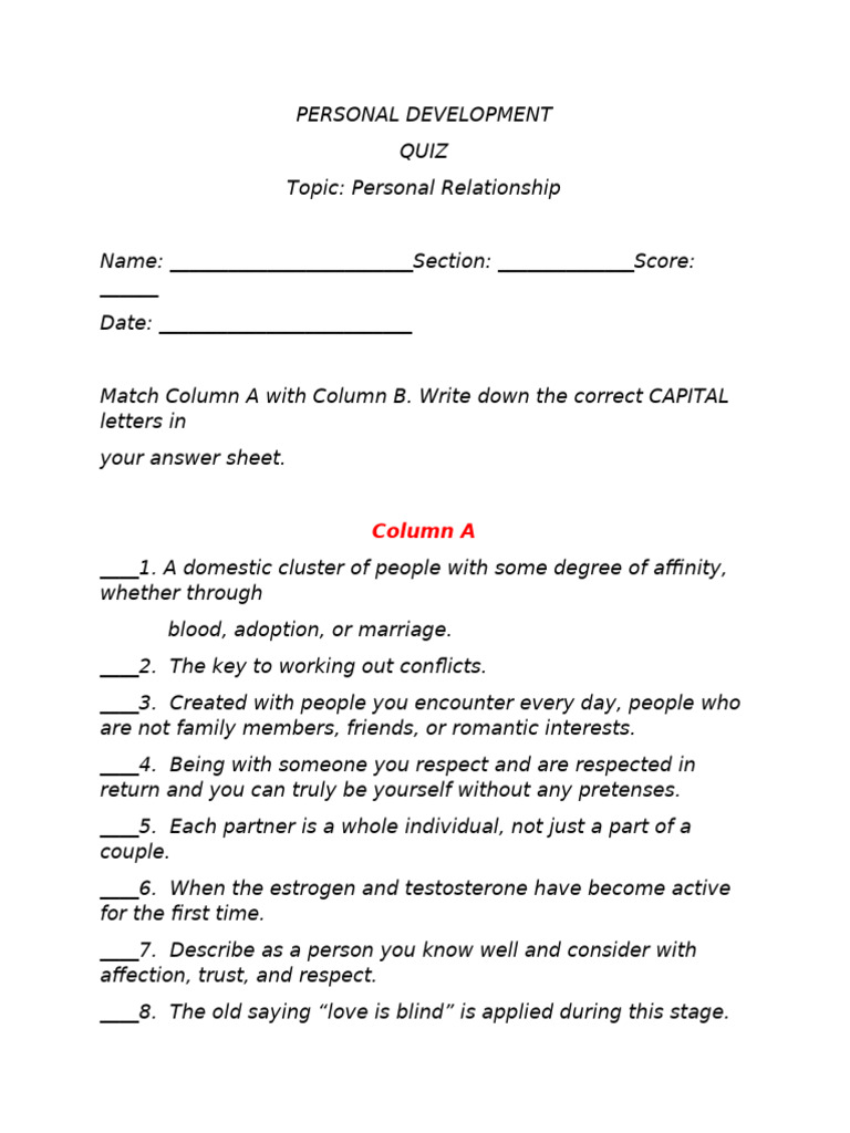 Perdev Quiz Personal - Relationship | PDF