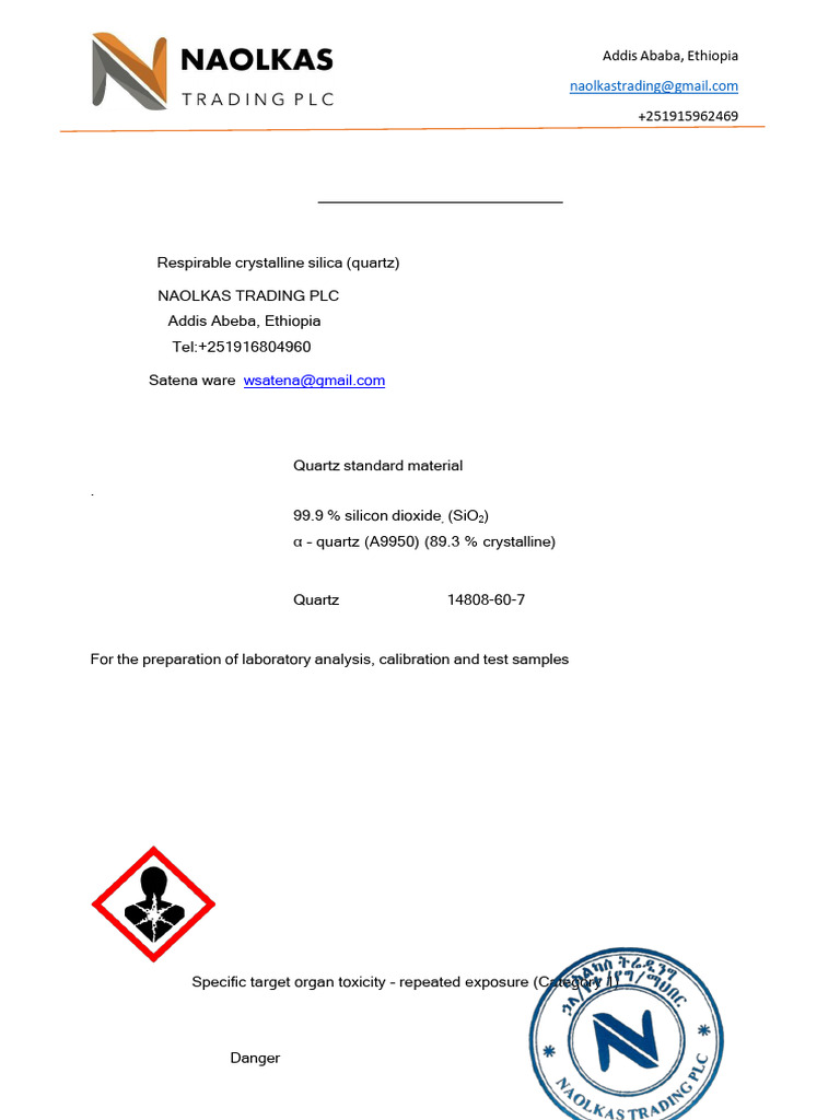data sheet quartz | PDF | Dangerous Goods | Silicon Dioxide