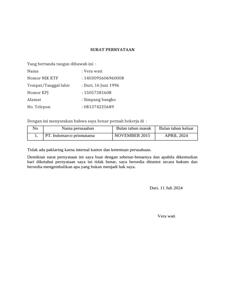 Contoh-Surat-Paklaring | PDF