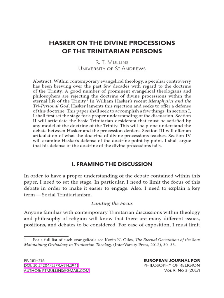 Hasker On The Divine Processions of The Trinitarian Persons, RT Mullins ...