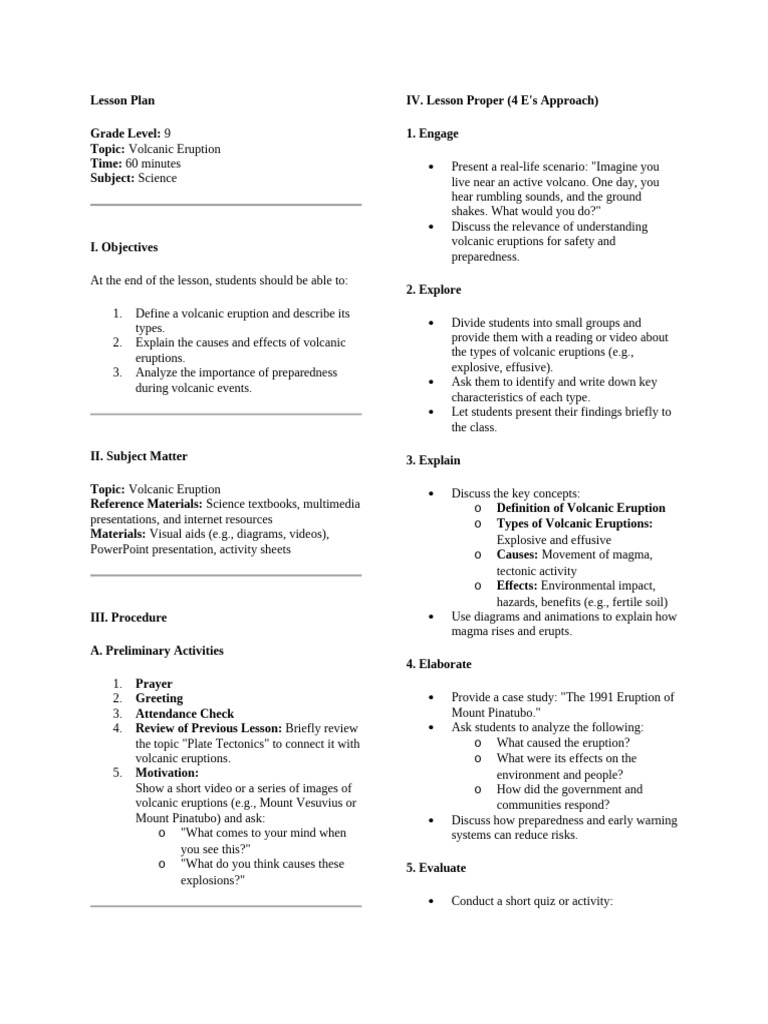 Lesson Plan 9 Science 13 | PDF | Volcano | Types Of Volcanic Eruptions
