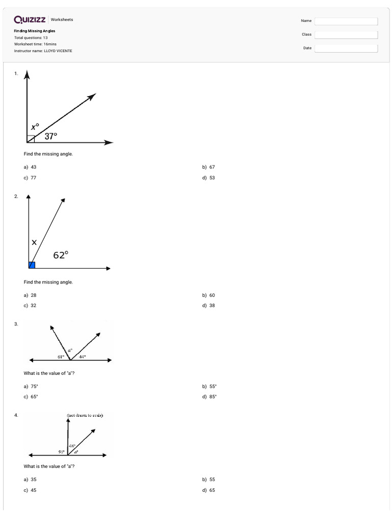 Finding Missing Angles - Quizizz | PDF | Angle | Elementary Geometry
