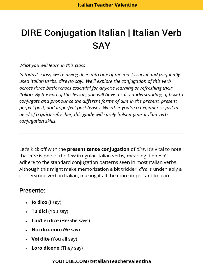 Italian Dire conjugation | PDF | Linguistic Typology | Grammar