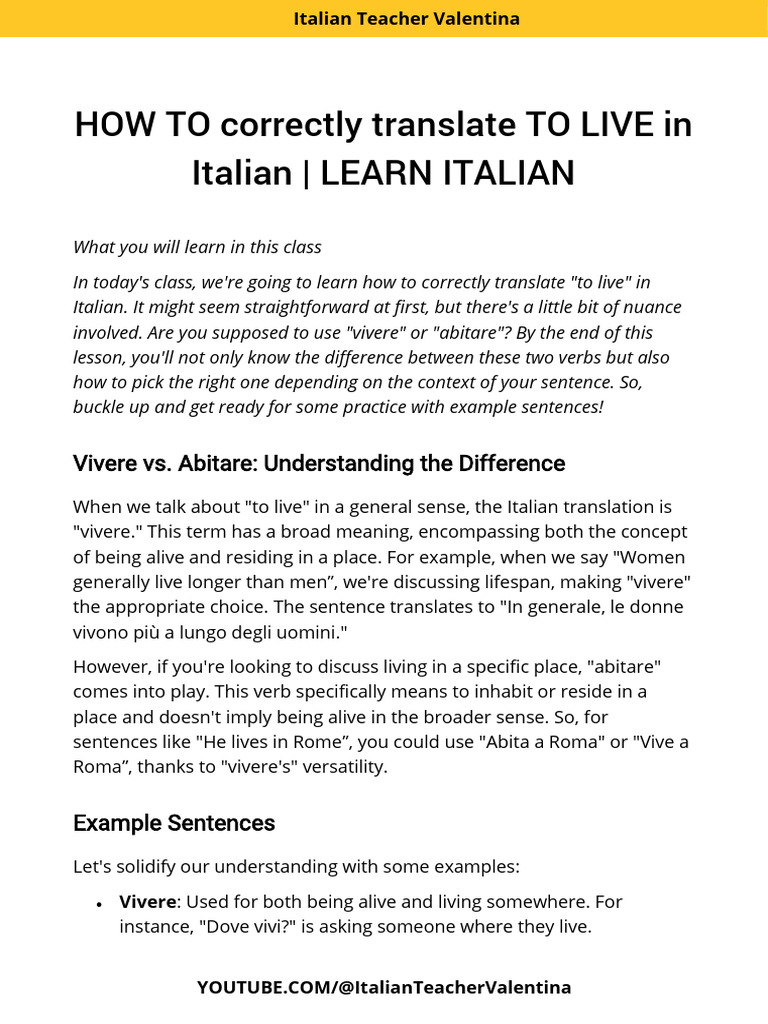 Translate "To Live" in Italian: Tips | PDF | Cognition | Cognitive Science
