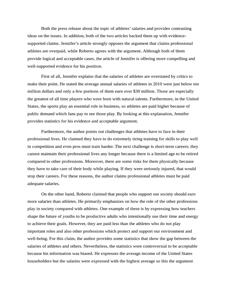 Both The Press Release About The Topic of Athletes | PDF | Salary ...