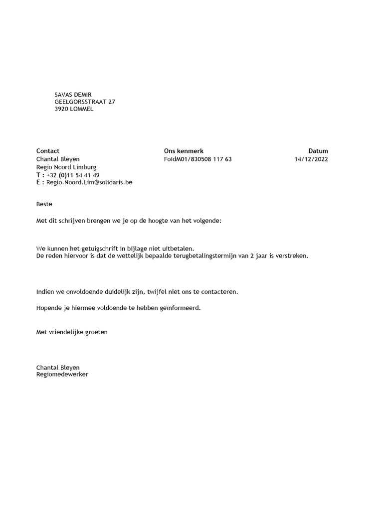 Standaardbrief Regio's | PDF