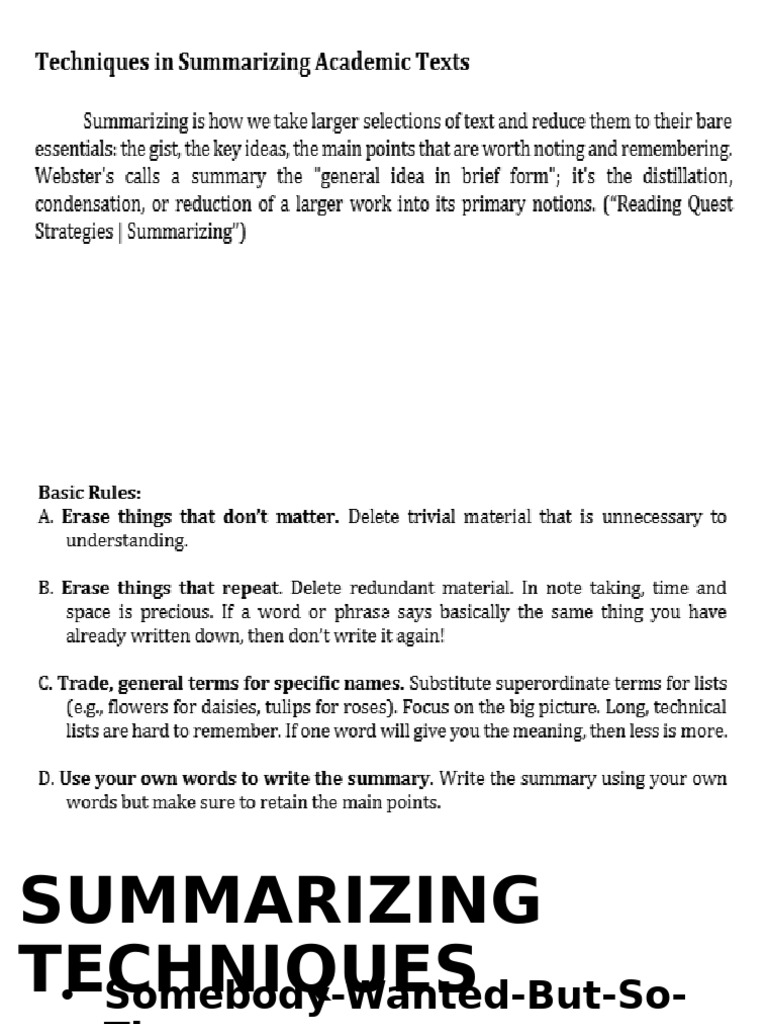 MELC 3 Summarizing Techniques | PDF