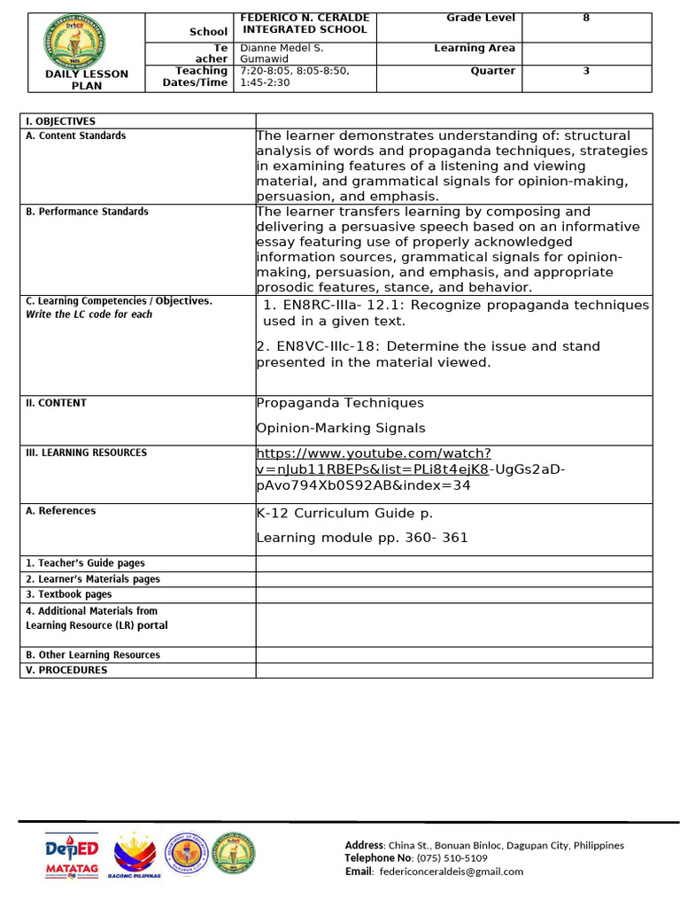 DLP-ENGLISH-TEMPLATE-2-PORTRAIT | PDF | Learning | Propaganda
