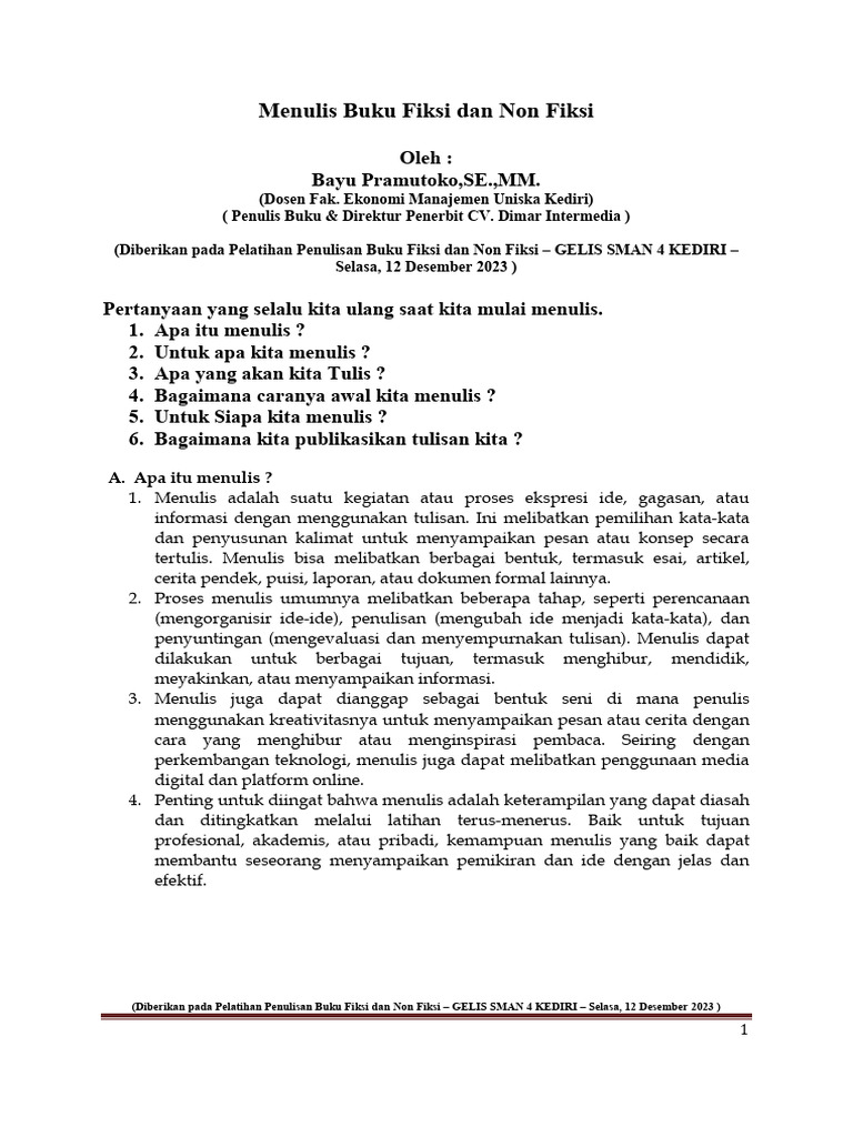 Menulis Fiksi dan Non Fiksi Efektif | PDF
