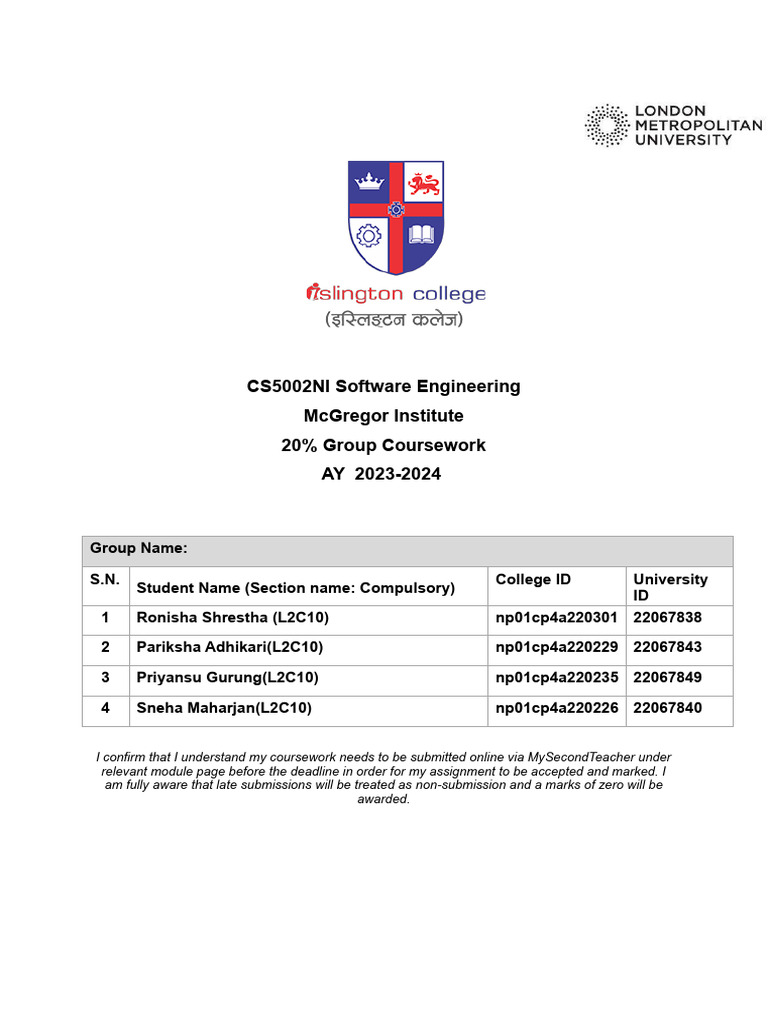 CS5002NI Software Engineering Coursework | PDF | Information Technology ...