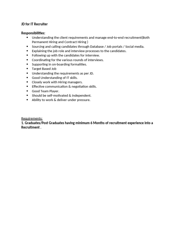 IT Recruiter Job Description and Duties | PDF