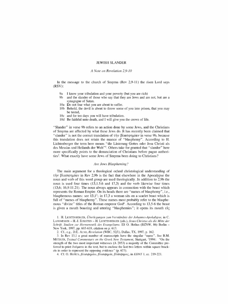 Jewish Slander_ A Note on Revelation 2,9-10 | PDF | Copyright