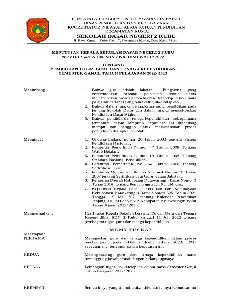 SK Tugas (Smstr 1) 2022-2023 | PDF