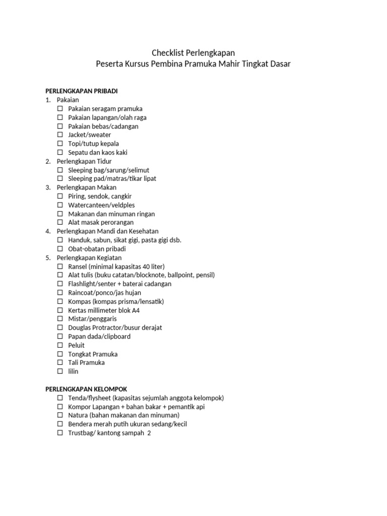 Checklist Perlengkapan | PDF