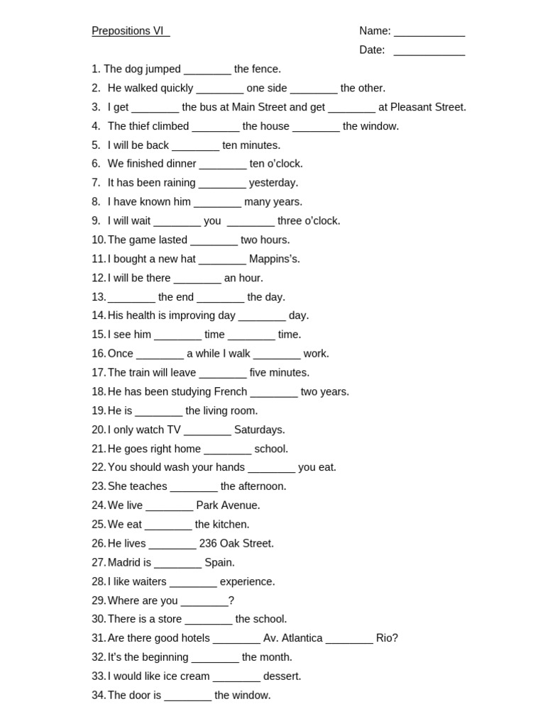 Prepositions VI | PDF