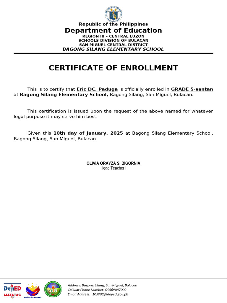 Certificate of Enrollment | PDF