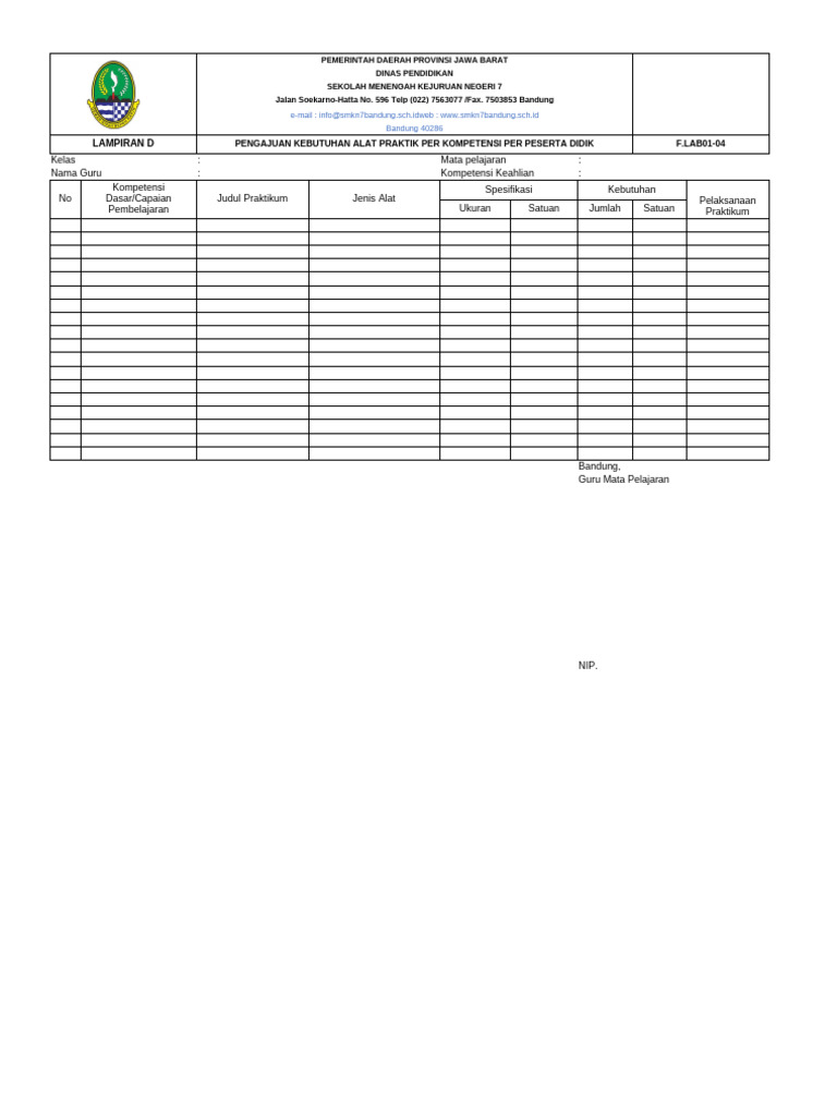 Form Pengajuan Alat Bahan Dari Guru Mapel | PDF