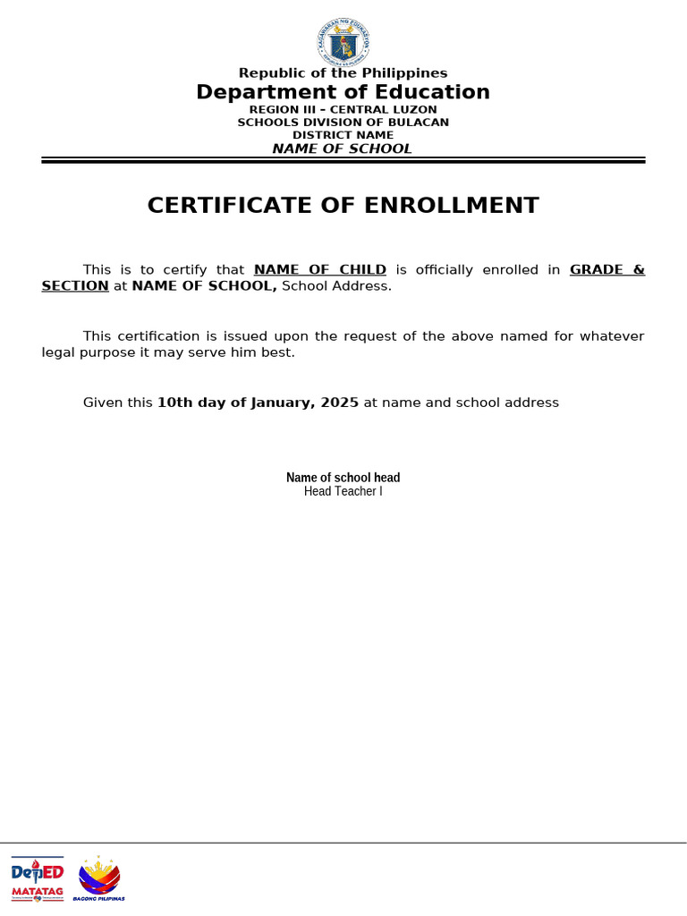 CERTIFICATE OF ENROLLMENT - Edited | PDF