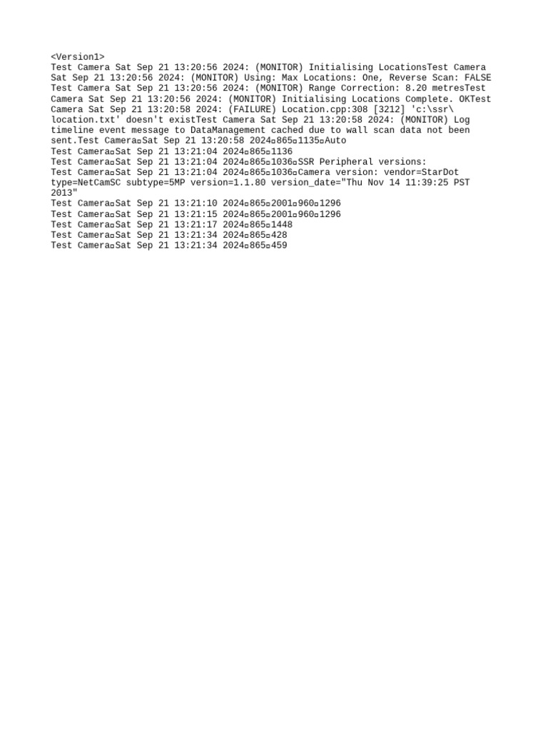 Test Camera Initialization Log | PDF