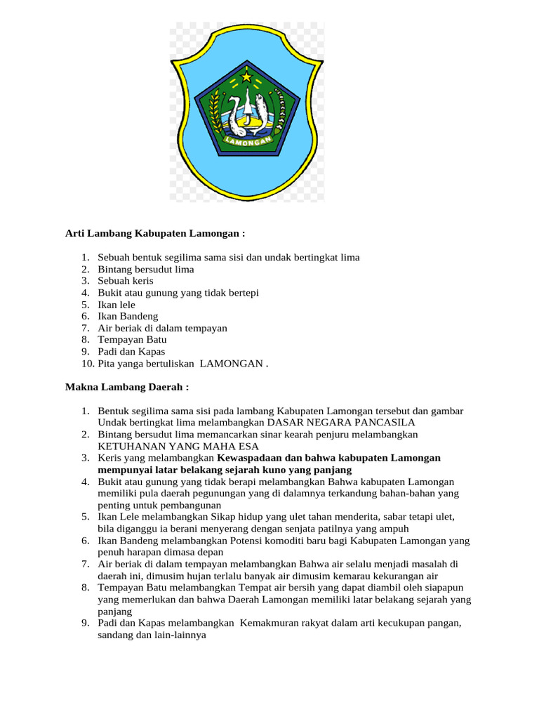 Arti Lambang Kabupaten Lamongan | PDF