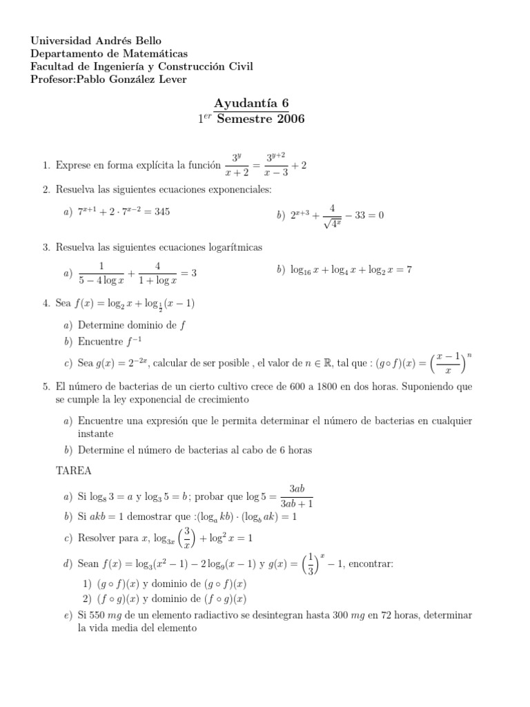 Ayudant Ia 6 Semestre 2006 | PDF | Matemáticas | Objetos matemáticos