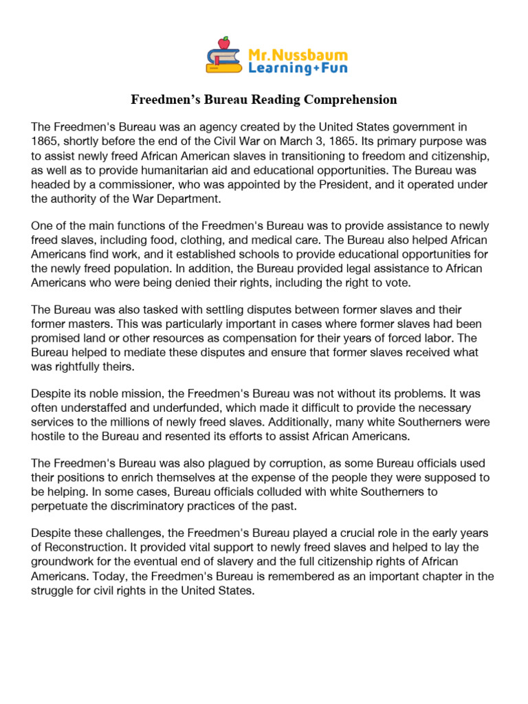 Freedman worksheet | PDF | Freedman | Slavery