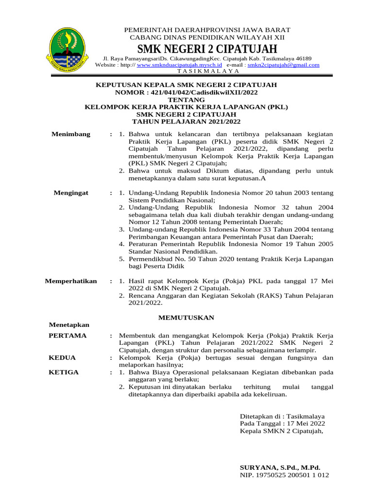 SK Pokja PKL SMK Negeri 2 Cipatujah | PDF