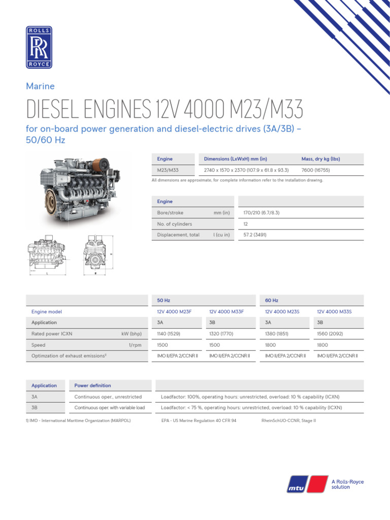 12V 4000 Diesel Engines for Marine Use | PDF | Engines | Engineering