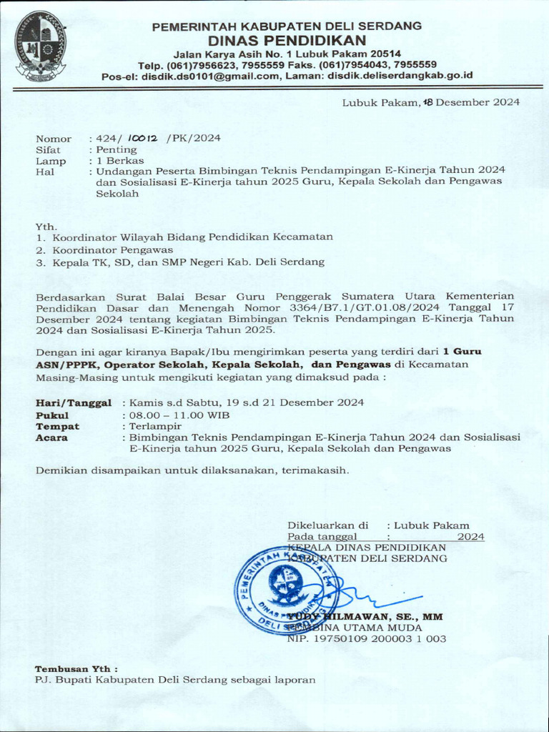 Undangan Peserta Bimtek E-Kinerja | PDF