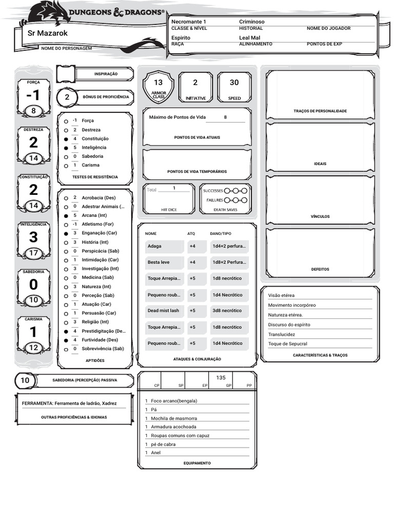 SR Mazarok - Roll20 Characters | PDF | Vida