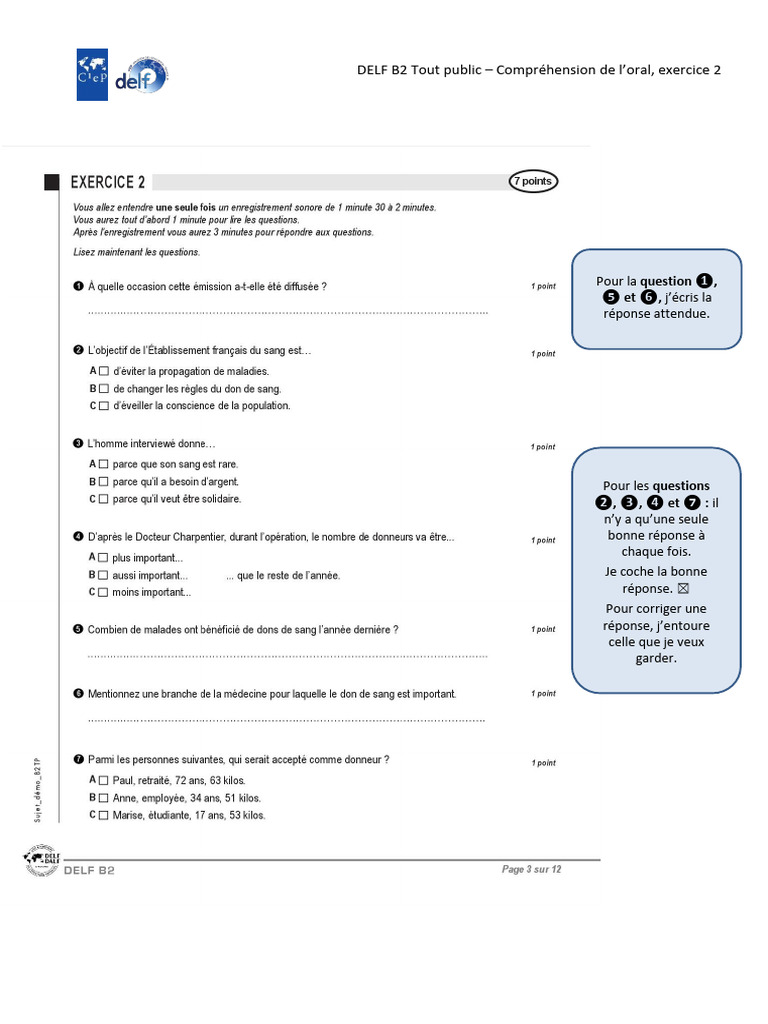 Compréhension orale DELF B2 Exercice 2 | PDF