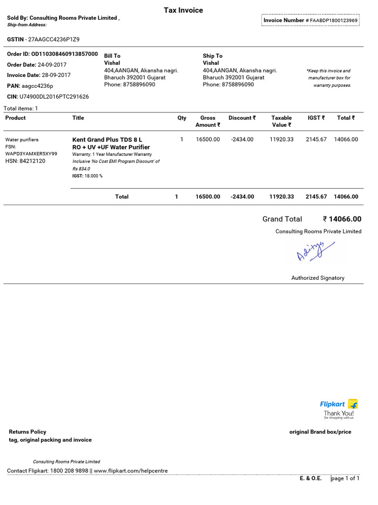 Kent Ro Invoice | PDF | Taxes | Government Finances