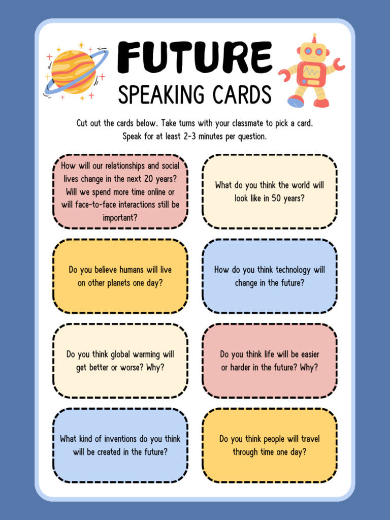 Future Predictions Speaking Cards Template in Blue Orange Simple Style ...