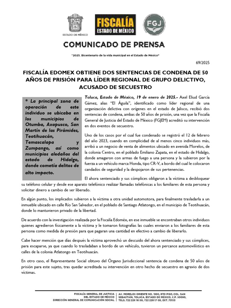 COMUNICADO 69 2025 | PDF | Secuestro | México