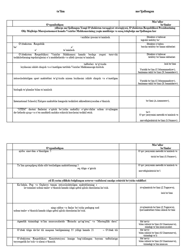 IMA 2024 Yil 2-Yarim Yillik ISH REJASI | PDF