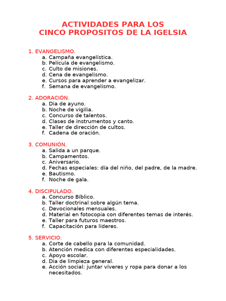 Actividades para los Propósitos de la Iglesia | PDF