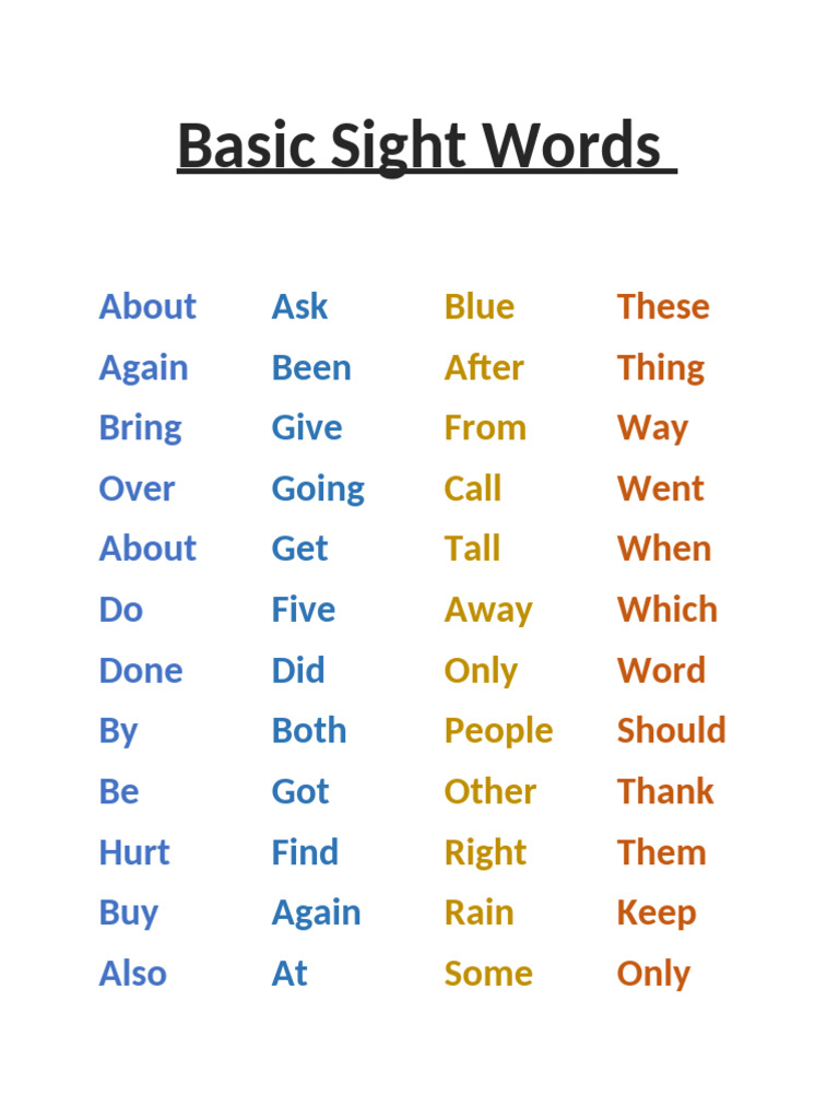 Essential Basic Sight Words List | PDF