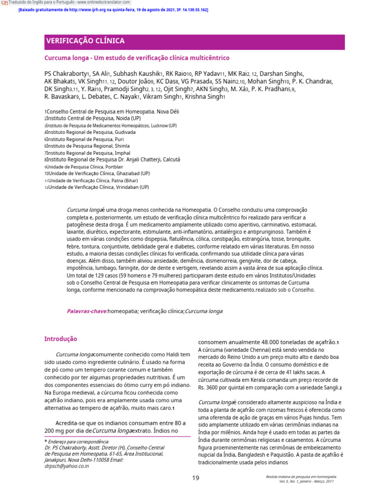 Estudo Clínico Multicêntrico da Curcuma Longa | PDF | Açafrão-da-terra