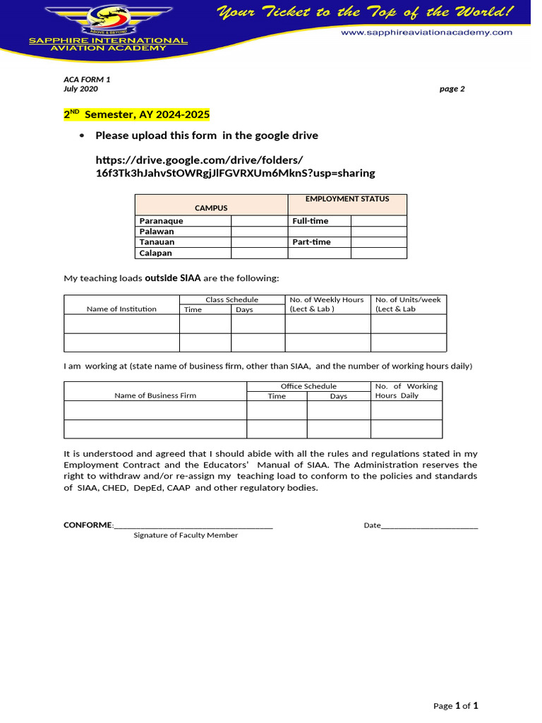 ACA Form 1 P. 2 - Tentative Teaching Load | PDF